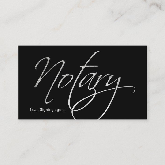 Notary script faux silver typography black business card | Zazzle.com