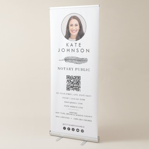 Notary Signing Agent Feather Quill Logo Photo Retractable Banner | Zazzle