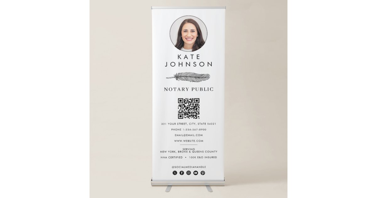 Notary Signing Agent Feather Quill Logo Photo Retractable Banner | Zazzle