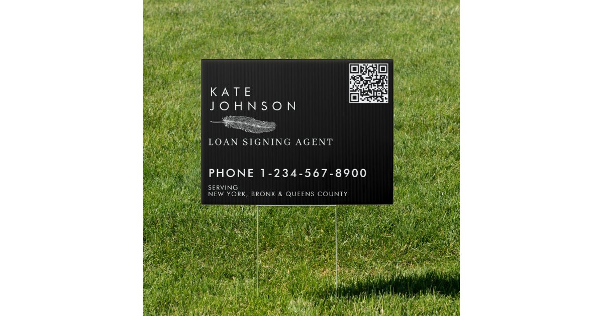 Notary Signing Agent Feather Quill Logo QR Code Sign | Zazzle