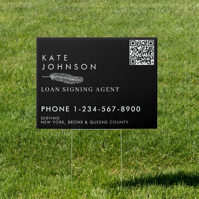 Notary Signing Agent Feather Quill Logo QR Code Sign | Zazzle