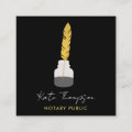 Notary Signing Agent Feather Quill Pen Black Gold Square Business Card ...