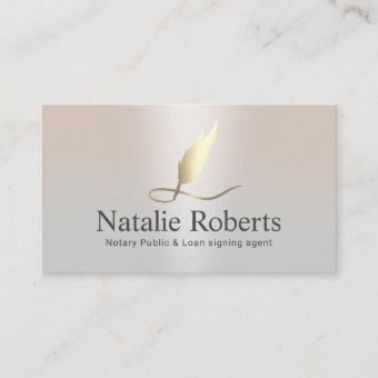 Notary Signing Agent Gold Quill Elegant Silver Business Card | Zazzle