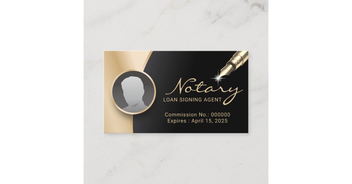Notary Signing Agent Modern Black & Gold Photo Business Card | Zazzle.com