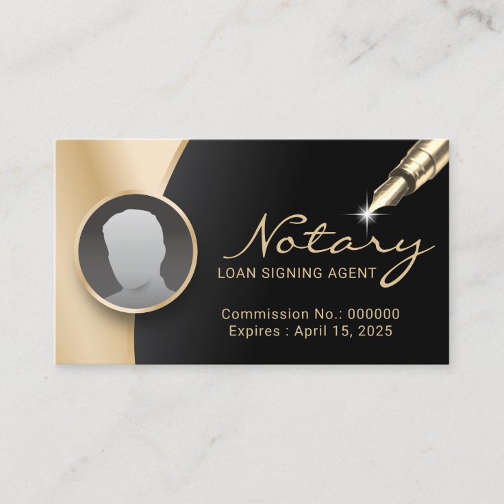 Notary Signing Agent Modern Black & Gold Photo Business Card | Zazzle