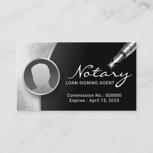 Notary Signing Agent Modern Black & Silver Photo Business Card | Zazzle