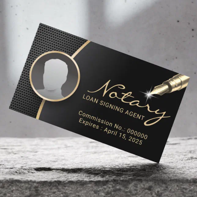 Notary Signing Agent Professional Black Gold Photo Business Card | Zazzle