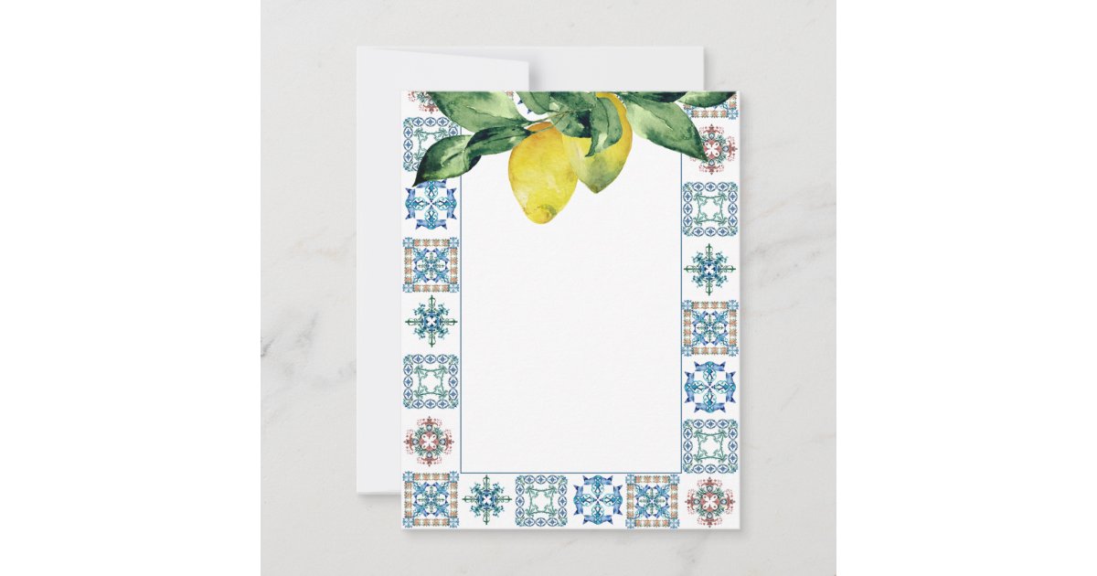 Note Cards Lemons with Blue Amalfi Tile Pattern | Zazzle