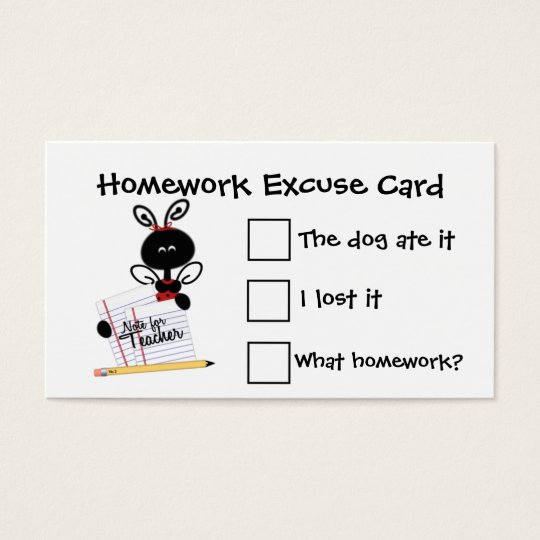 Note for Teacher Homework Excuse Cards | Zazzle.com