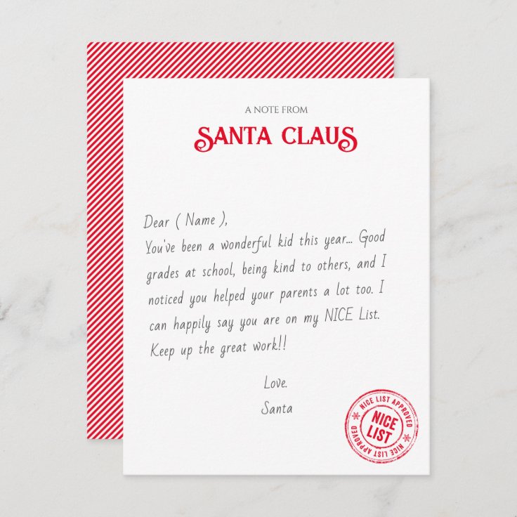 Note From Santa Claus Official NICE List Approved | Zazzle