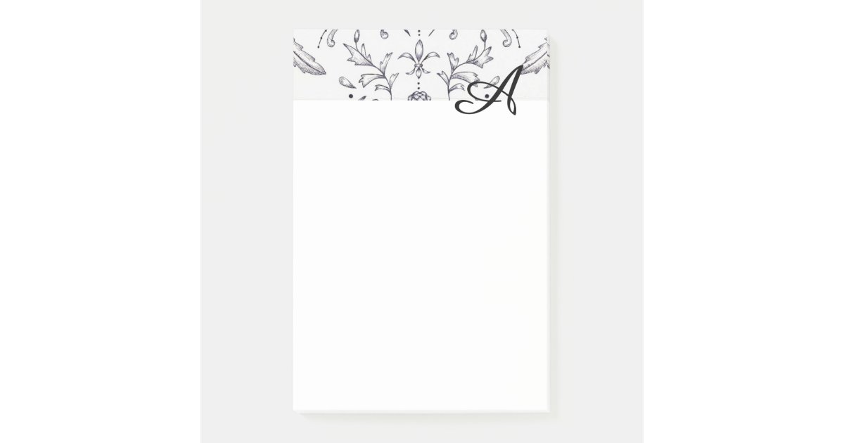 Note Pads Elegant Initial Damask 4 x 6 | Zazzle