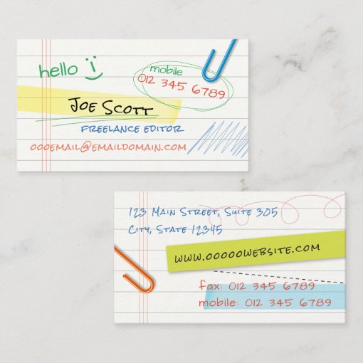 Notebook Page Business Card #02 | Zazzle