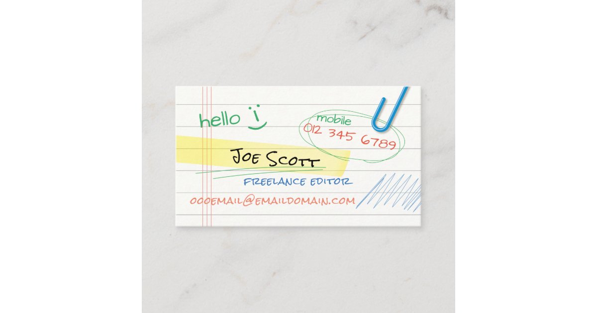 Notebook Page Business Card #02 | Zazzle