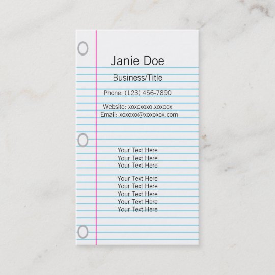 Notebook Paper Business Card | Zazzle.com