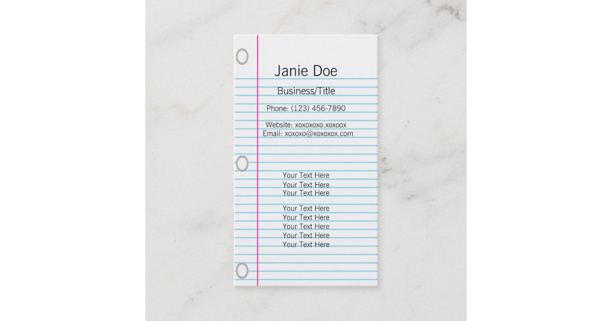Notebook Paper Business Card | Zazzle