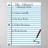 Notebook Paper School Classroom Rules Poster | Zazzle