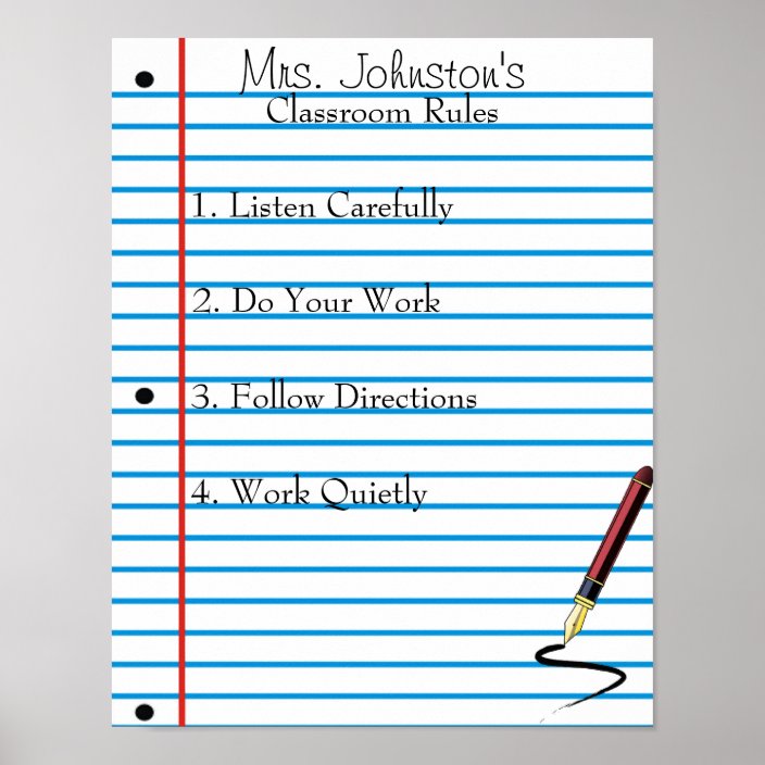 Notebook Paper School Classroom Rules Poster | Zazzle.com