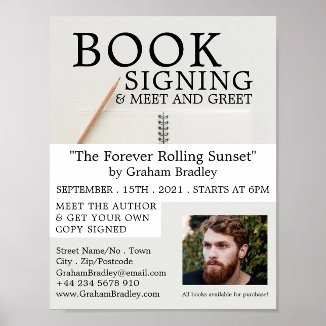 Notebook & Pencil Writers Book Signing Advertising Poster | Zazzle