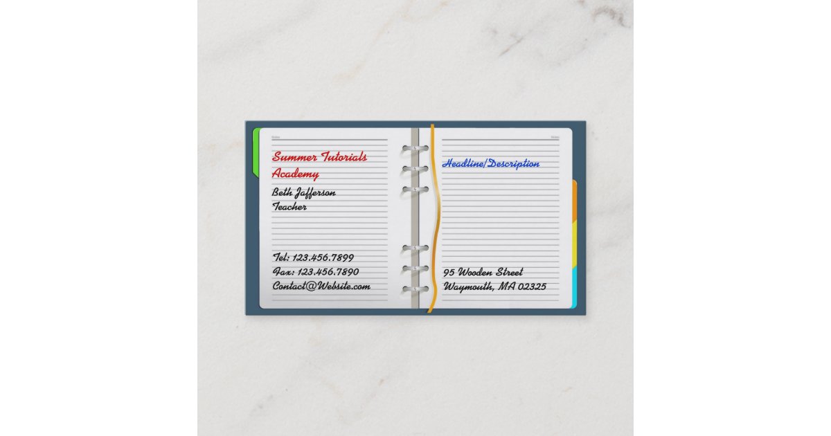 Notebook/Tutoring Business Card | Zazzle