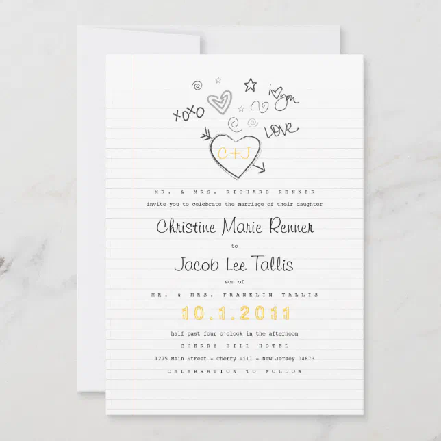 Notebook Wedding Invitation | Zazzle