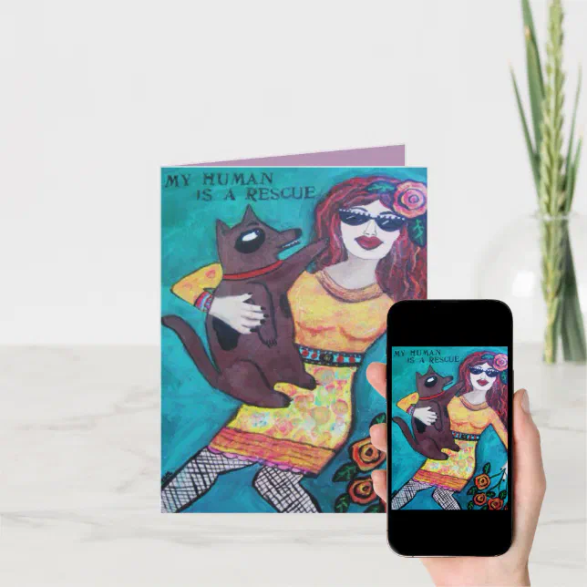 NOTECARD-MY HUMAN IS A RESCUE CARD | Zazzle