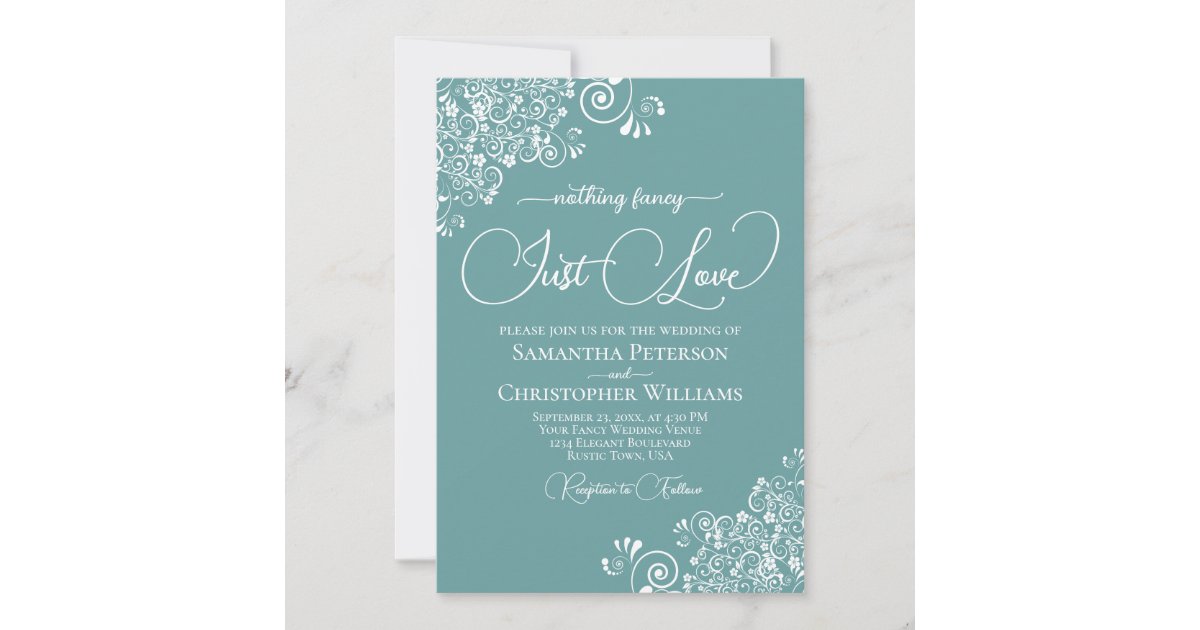 Nothing Fancy Just Love Aqua Teal Wedding Invitation | Zazzle