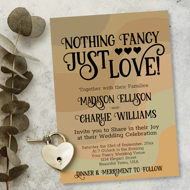 Nothing Fancy Just Love Earthtone Retro Wedding Invitation | Zazzle