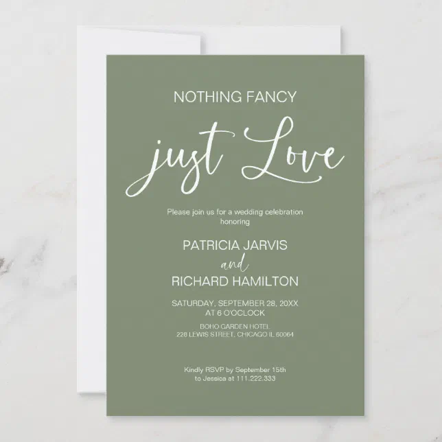 Nothing Fancy Just Love Intimate Wedding Invitation | Zazzle
