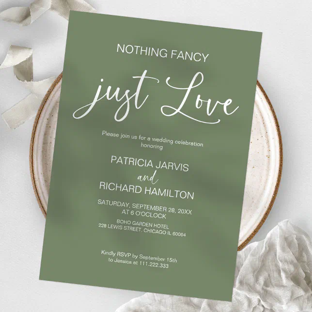 Nothing Fancy Just Love Intimate Wedding Invitation | Zazzle