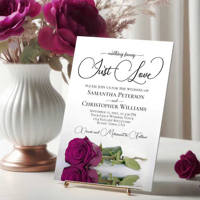 Nothing Fancy Just Love Magenta Berry Rose Wedding Invitation | Zazzle