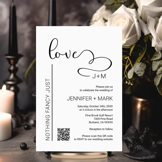 Nothing Fancy Just Love Minimalist Heart + QR code Invitation | Zazzle