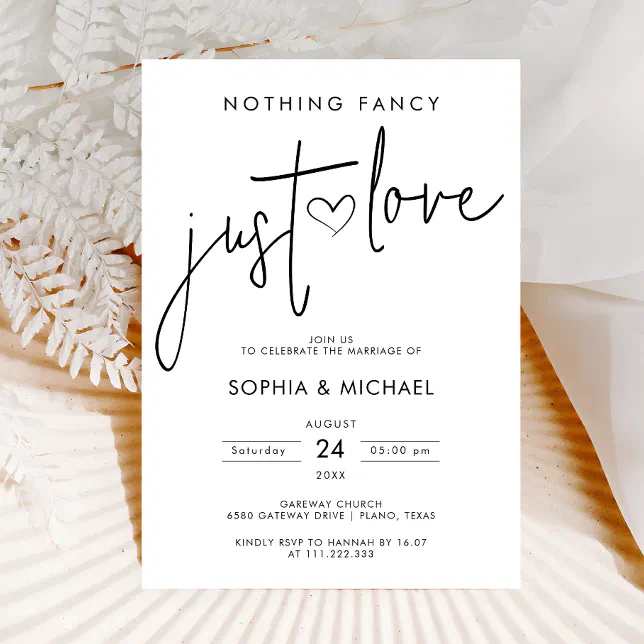 Nothing Fancy Just Love Minimalist Wedding Invitation | Zazzle