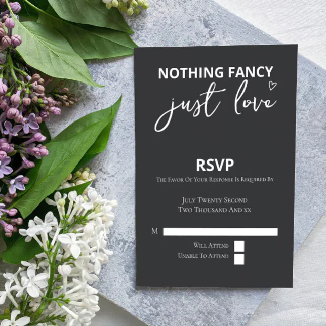 Nothing Fancy Just Love Minimalist Wedding RSVP Card | Zazzle