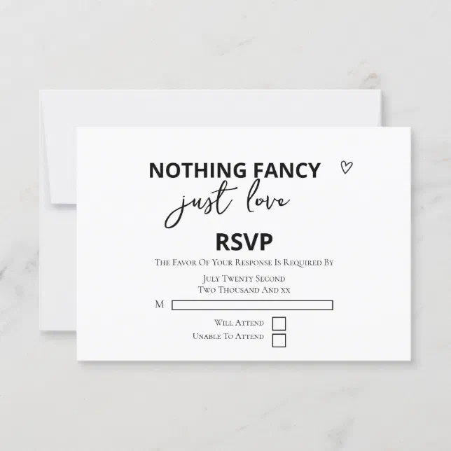 Nothing Fancy Just Love Minimalist Wedding RSVP Card | Zazzle