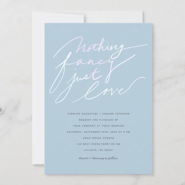 Nothing Fancy Just Love Modern Script Wedding Invitation | Zazzle
