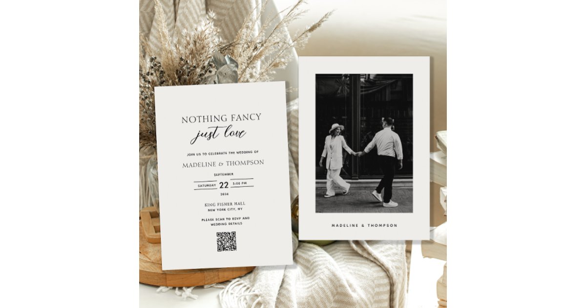 Nothing Fancy Just Love Photo Qr Code Wedding Invitation | Zazzle