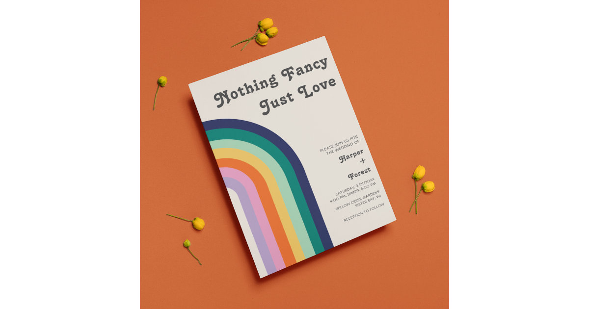 Nothing Fancy Just Love Retro 70s Rainbow Wedding Invitation | Zazzle