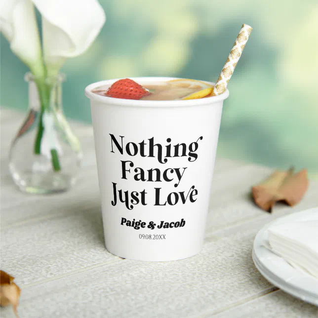 Nothing Fancy Just Love Retro Casual Wedding Paper Cups | Zazzle