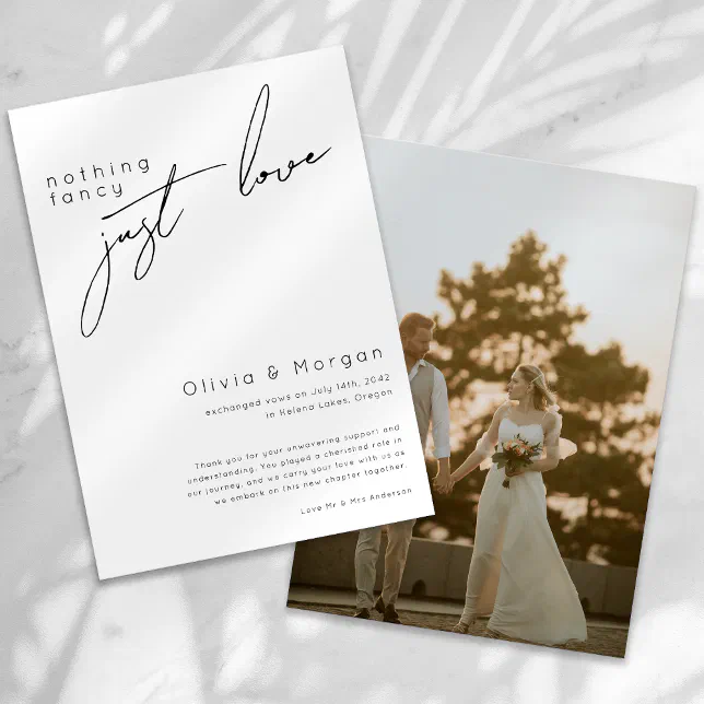 Nothing Fancy Just Love Script Photo Wedding Announcement | Zazzle