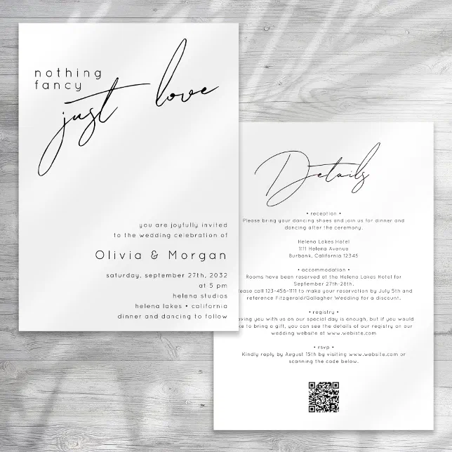 Nothing Fancy Just Love Script QR Code Wedding Invitation | Zazzle