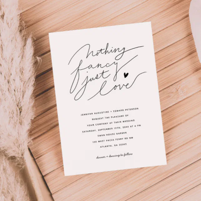 Nothing Fancy Just Love Script Typography Wedding Invitation | Zazzle