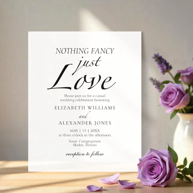 Nothing Fancy Just Love Script Wedding Invitation | Zazzle