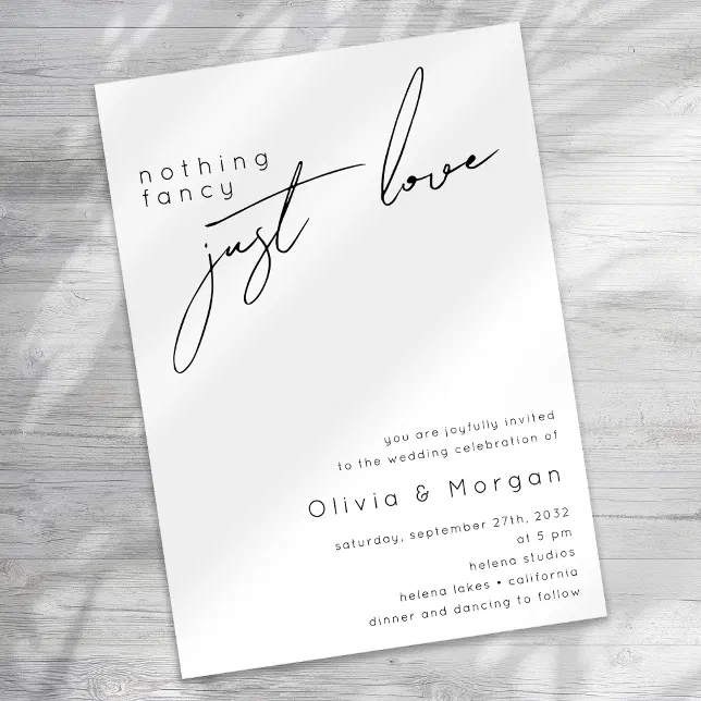 Nothing Fancy Just Love Script Wedding Invitation | Zazzle