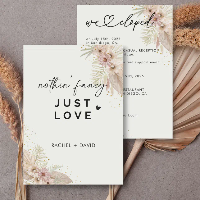 Nothing Fancy Just Love We Eloped Elopement Party Invitation | Zazzle