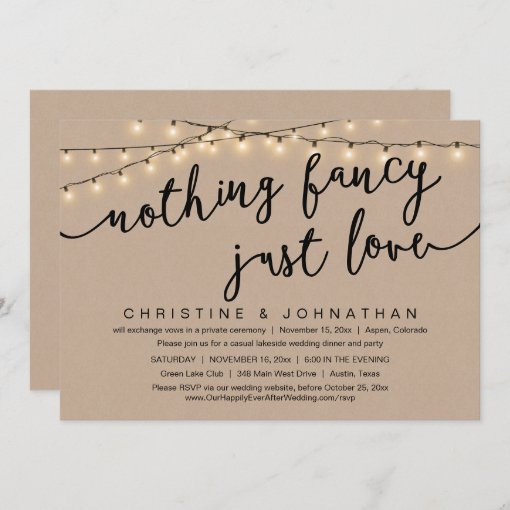 Nothing Fancy, Just Love, Wedding Elopement Party Invitation | Zazzle