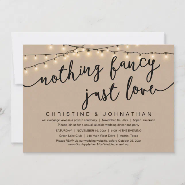 Nothing Fancy, Just Love, Wedding Elopement Party Invitation | Zazzle