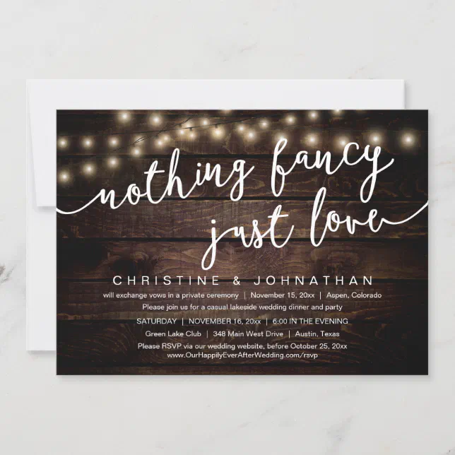 Nothing Fancy, Just Love, Wedding Elopement Party Invitation | Zazzle