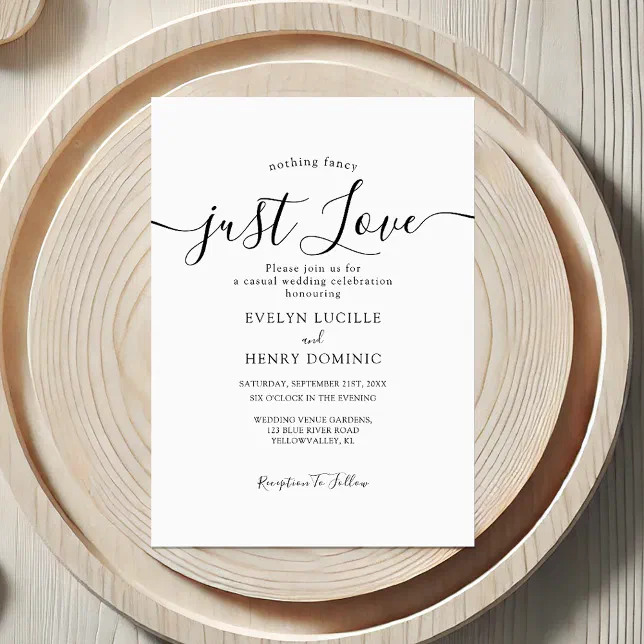Nothing Fancy Just Love Whimsical Script Wedding Invitation | Zazzle