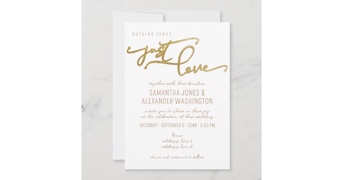 Nothing Fancy Just Love White & Gold RSVP QR Code Invitation | Zazzle