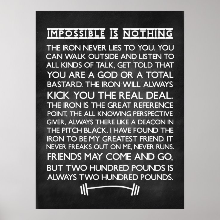 Nothing is impossible Gym Motivational Chalkboard Poster | Zazzle